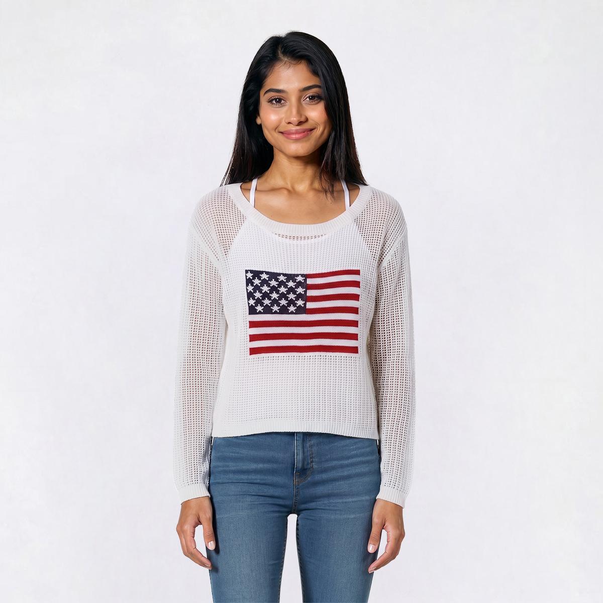 Click here for Juniors No Comment Mesh Stitch Sweater w/ Graphic... prices